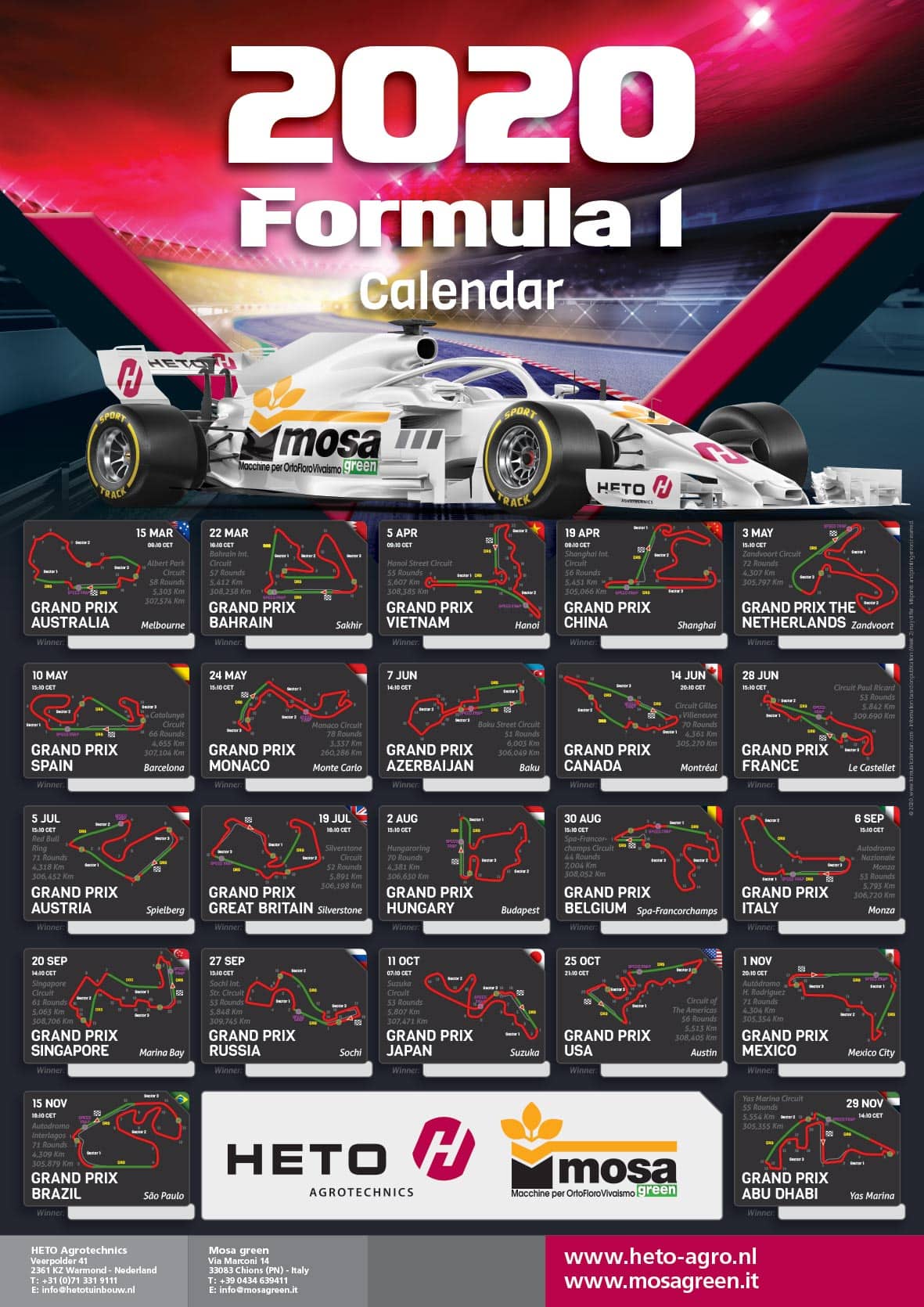 Formel1kalender.de | Kalender übersicht Formel 1 Rennen posterplakat