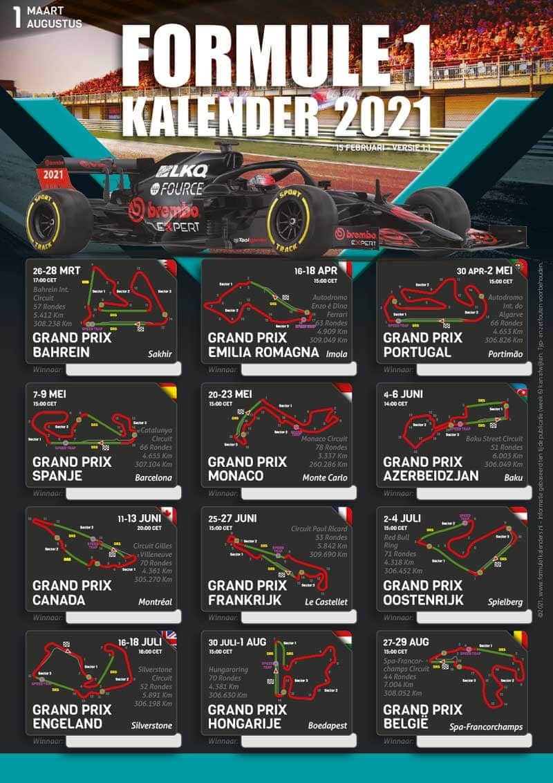 Formula1calendars.com | Calendar overview Formula 1 race on a poster