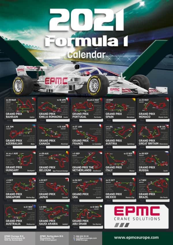 Formel1kalender.de | Kalender übersicht Formel 1 Rennen posterplakat