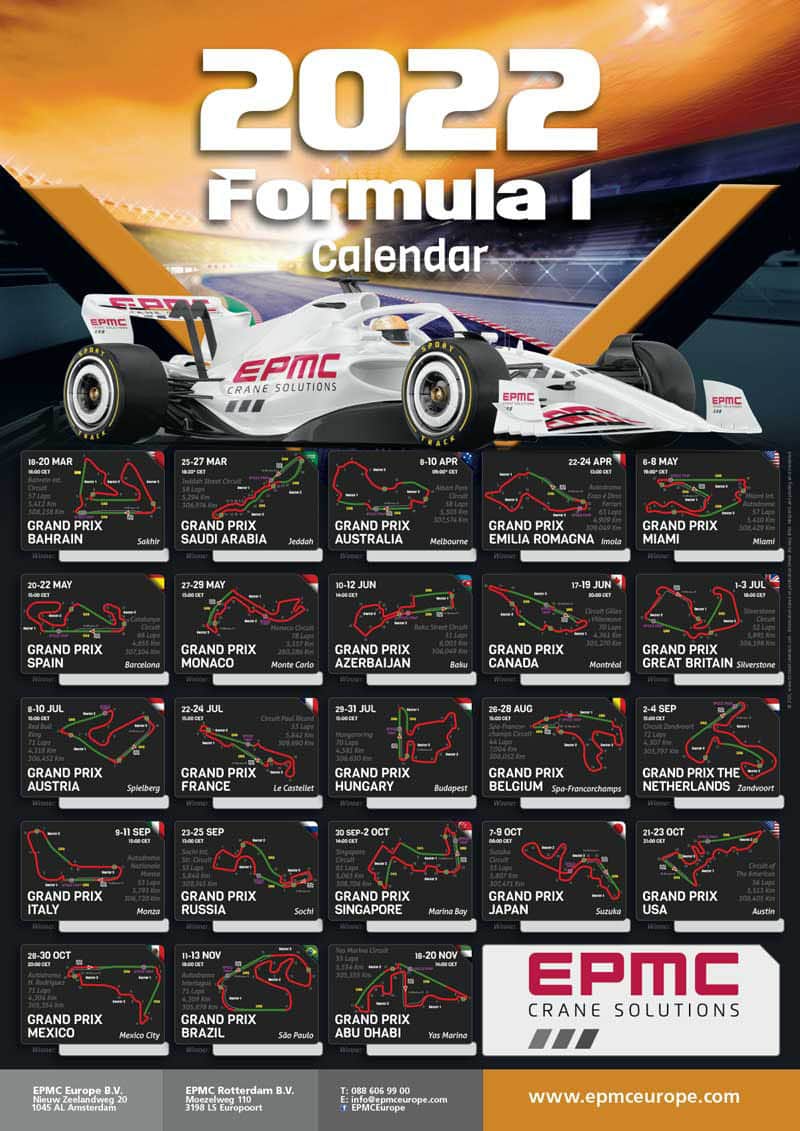 Formel1kalender.de | Kalender übersicht Formel 1 Rennen posterplakat