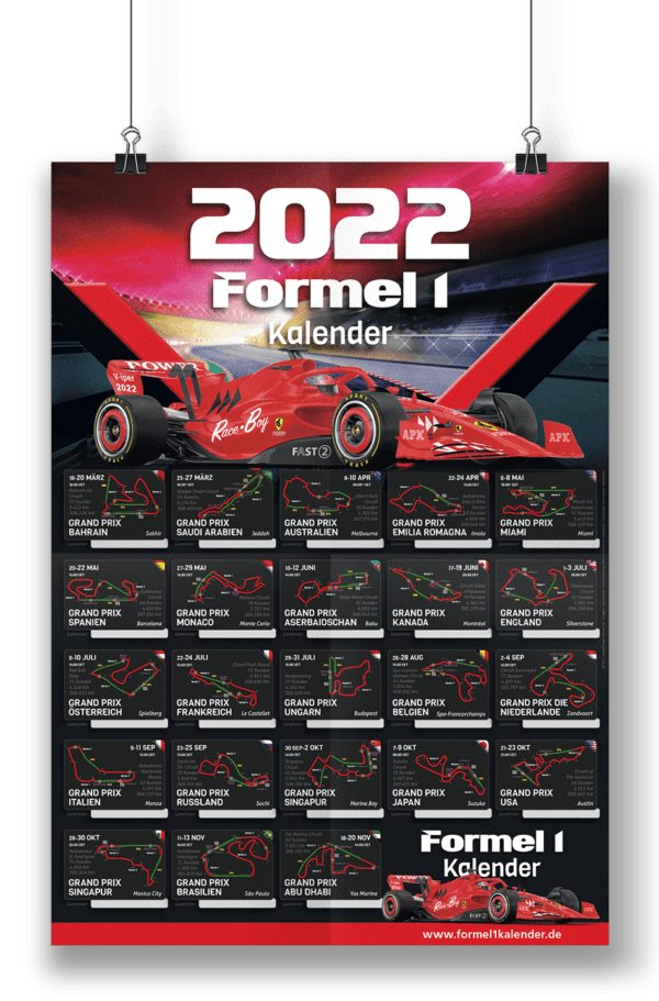 Formel1kalender.de | Kalender übersicht Formel 1 Rennen posterplakat