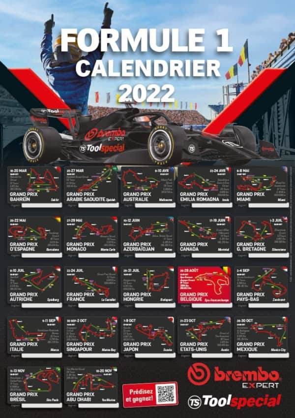 Formule1kalenders | Poster F1 kalender met starttijden en circuitinfo
