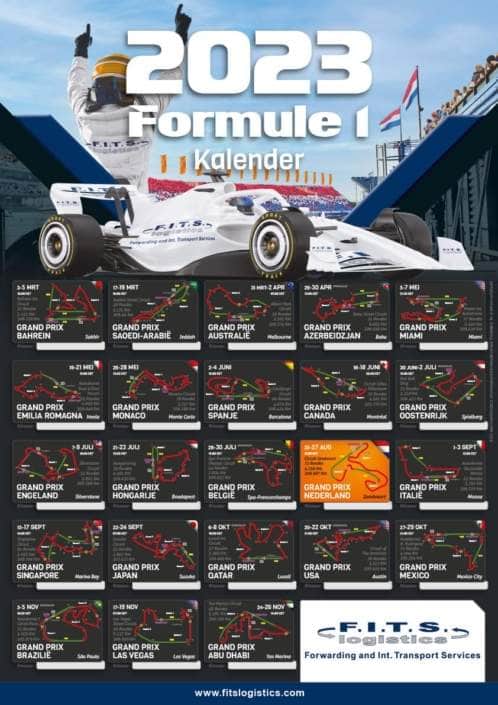 Formule 1 kalender | Poster F1 kalender met starttijden, circuitinfo