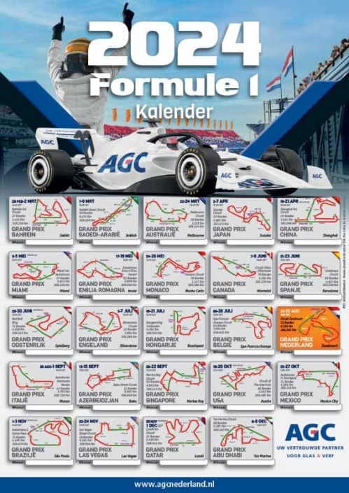 Formula 1 calendars | Poster F1 calendar with start times and track info
