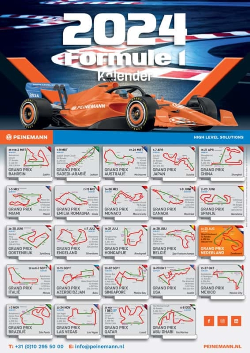 Formula 1 calendars | Poster F1 calendar with start times and track info