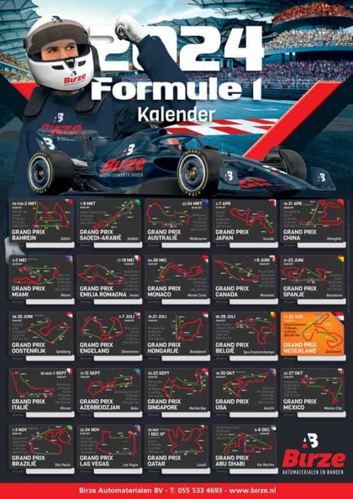 Formula 1 calendars | Poster F1 calendar with start times and track info